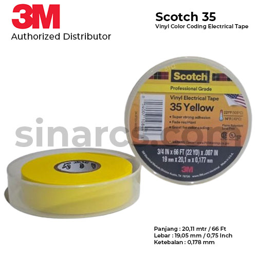 3M Isolasi Listrik Scotch Vinyl Color Coding Electrical Tape 35 Kuning 3/4 in x 66 ft